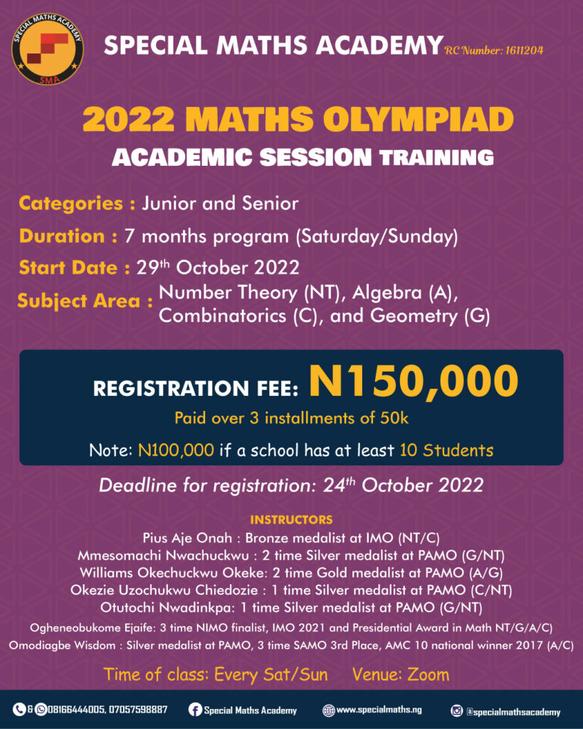 SMA 2022-2023 Academic Session - Special Maths Academy